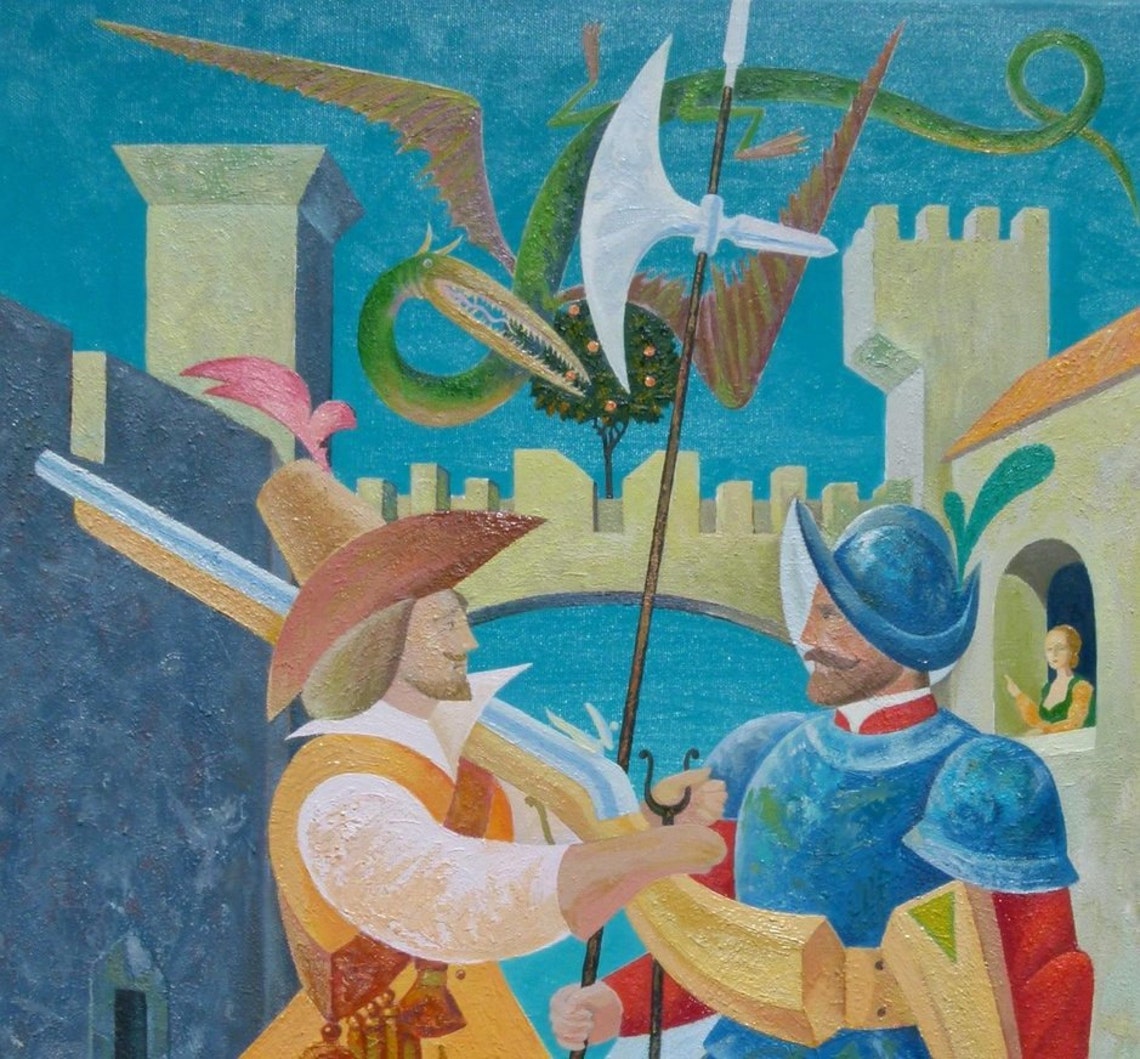 Two Musketeers, Dragon and a Princess, Oil, Canvas - Etsy