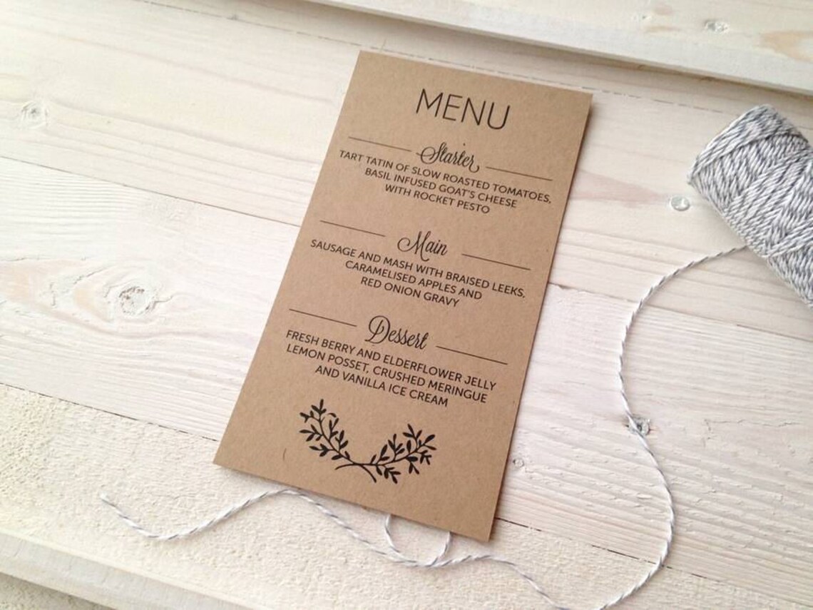 50 Kraft Paper MENUS PERSONALIZED | Etsy