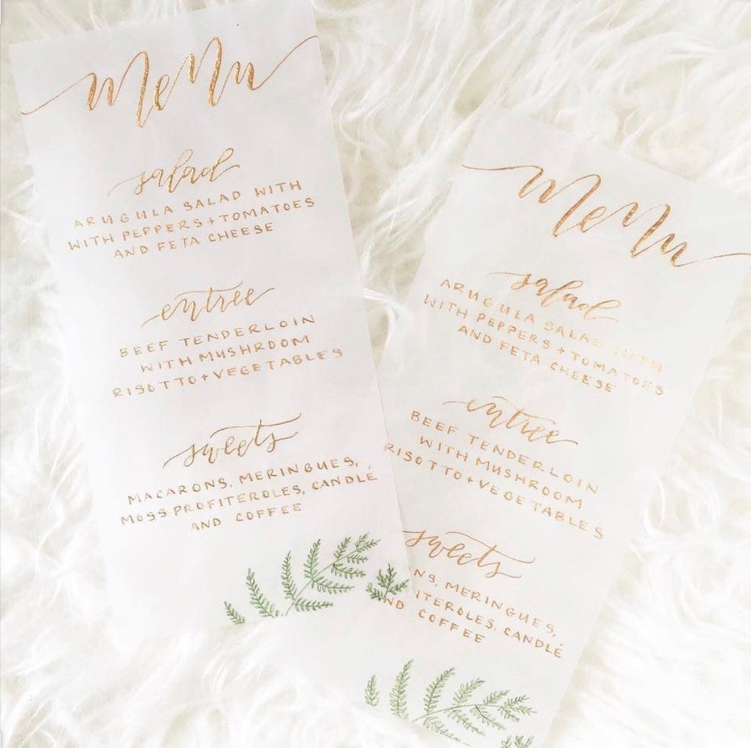 50 Vellum Menus 5.5" or 4.25", Custom Wedding Menus, Simple Menus, Menu ...