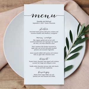 100 Wedding Menu 5.5" or 4.25", Custom Wedding Menus, Simple Menus ...