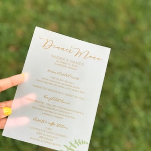 75 Vellum Menus 5.5" or 4.25", Custom Wedding Menus, Simple Menus, Menu ...
