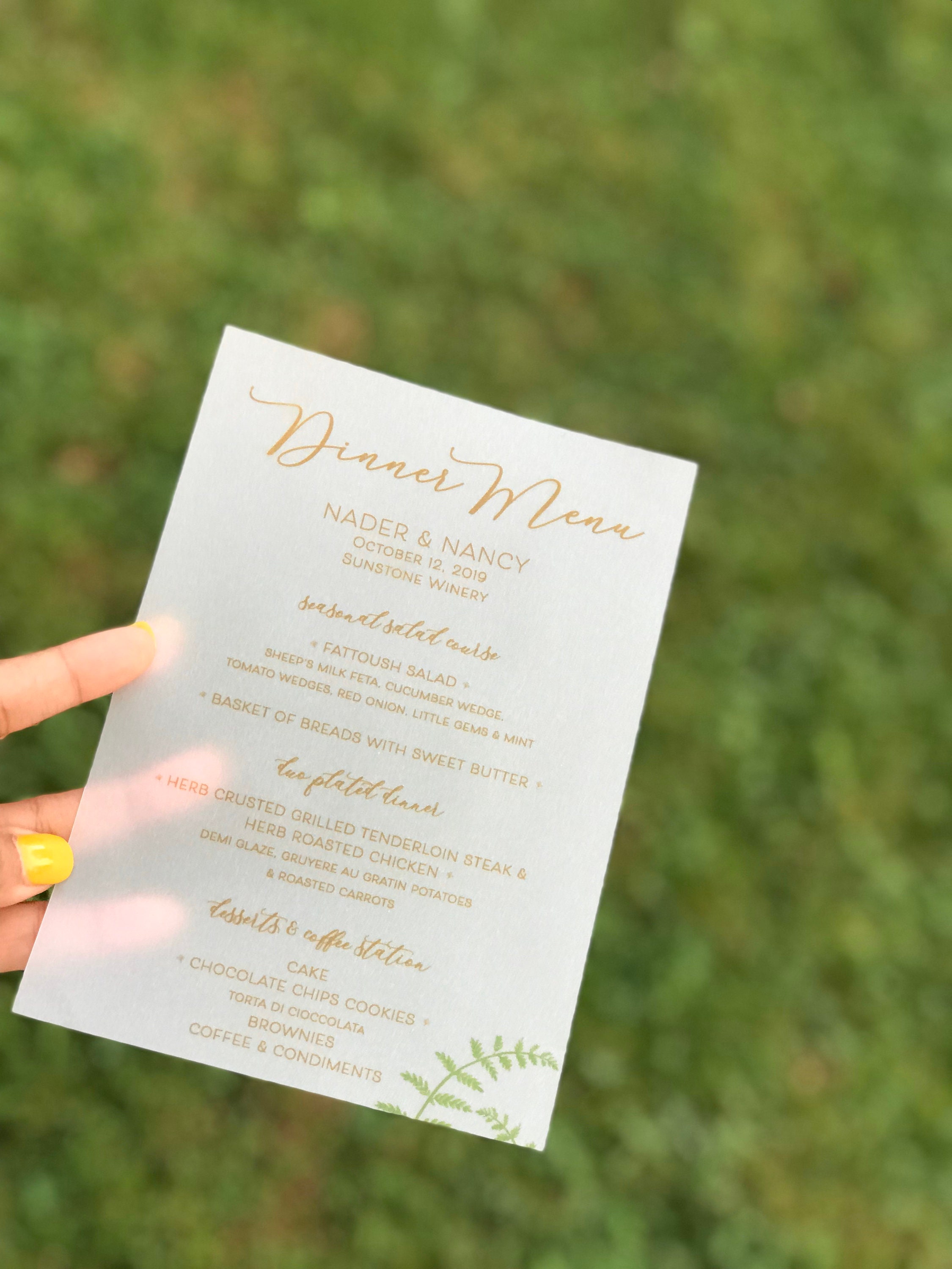 75 Vellum Menus 5.5" or 4.25", Custom Wedding Menus, Simple Menus, Menu ...