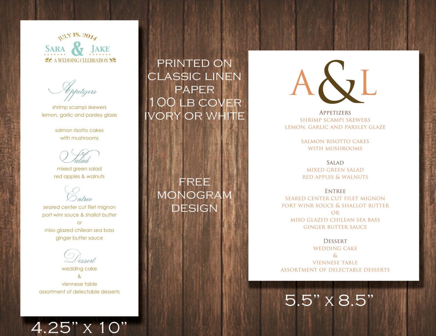 50 Wedding Menu 5.5 or 4.25 Custom Wedding Menus - Etsy