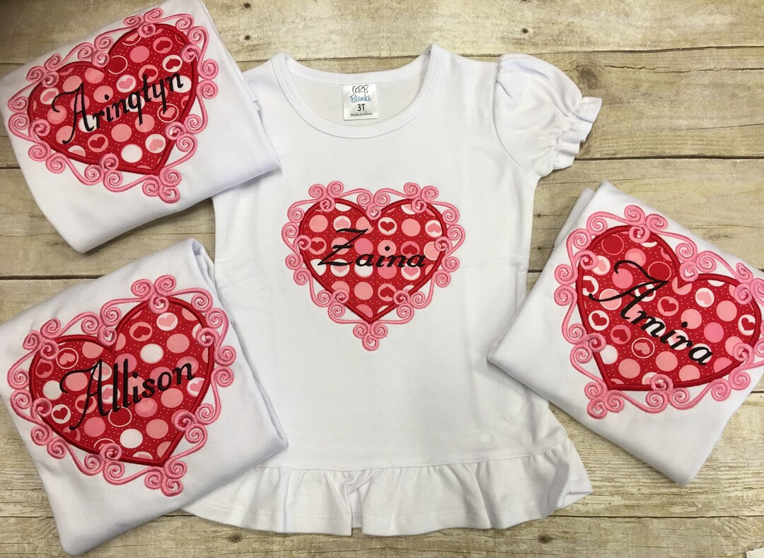 Personalized Girls Valentine Heart Shirt/ Girls Heart Scroll Shirt ...