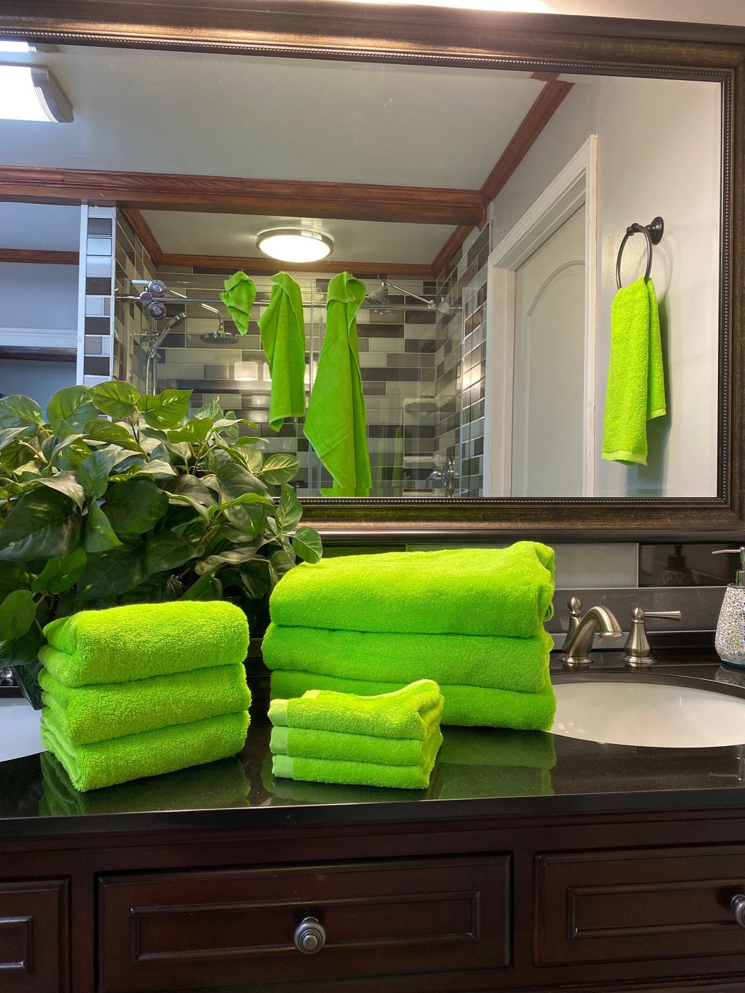 Lime Green Bath Towel, Lime Green Towel Sets, Cotton Bath Towels, Green ...