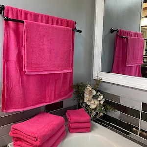 Hot Pink Bath Towel, Hot Pink Bath Towel Set, Cotton Bath Towels, Hot ...