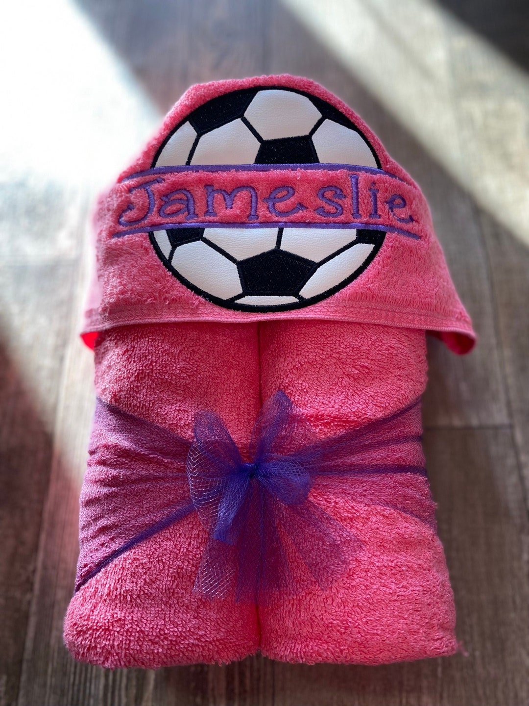 Personalized Girls Soccer Hooded Towel/girls Soccer Ball Towel/sports ...
