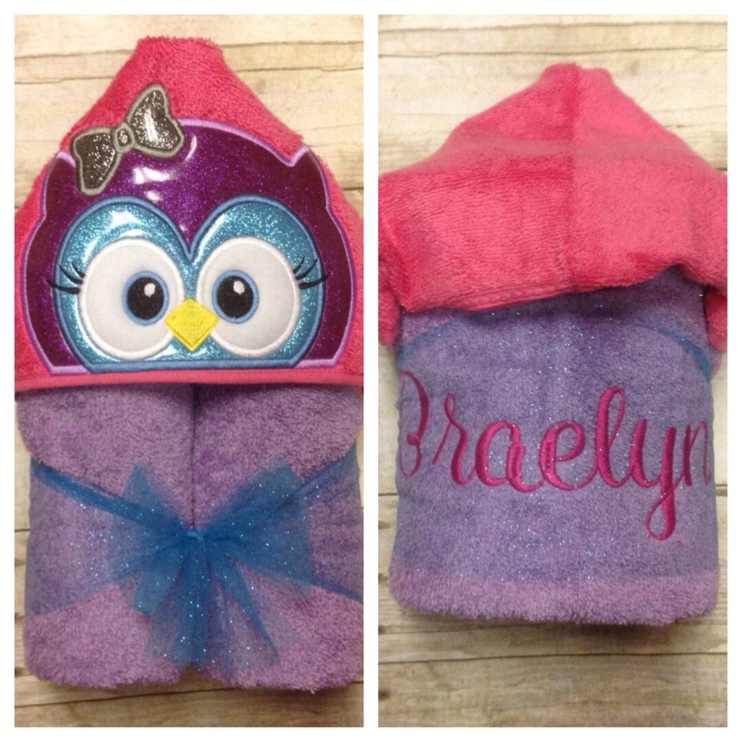 Girl Owl Hooded Towel/ Personalized Owl Hooded Towel/ Animal Hooded ...
