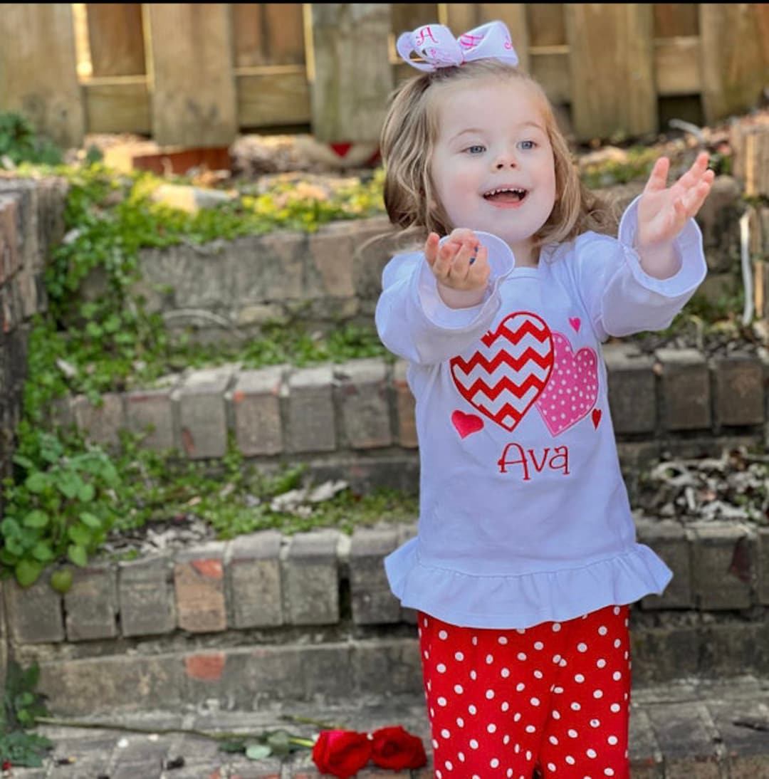 Personalized Girls Valentine's Day Heart Shirt/ Monogrammed Heart Shirt ...