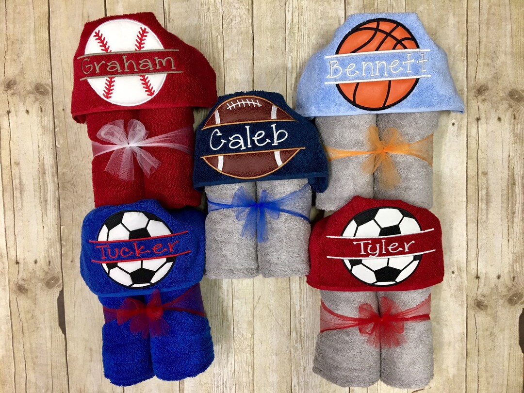 Sports Theme Hooded Towel, Personalized Sports Baby Hooded Towel ...