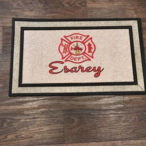 Firefighter Rug/ Firefighter Gift Personalized Door Mat/ Firefighter ...