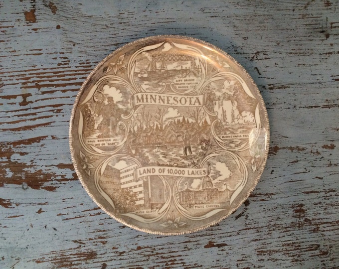 Vintage Minnesota Souvenir Plate With Metallic Gold Finish - Etsy