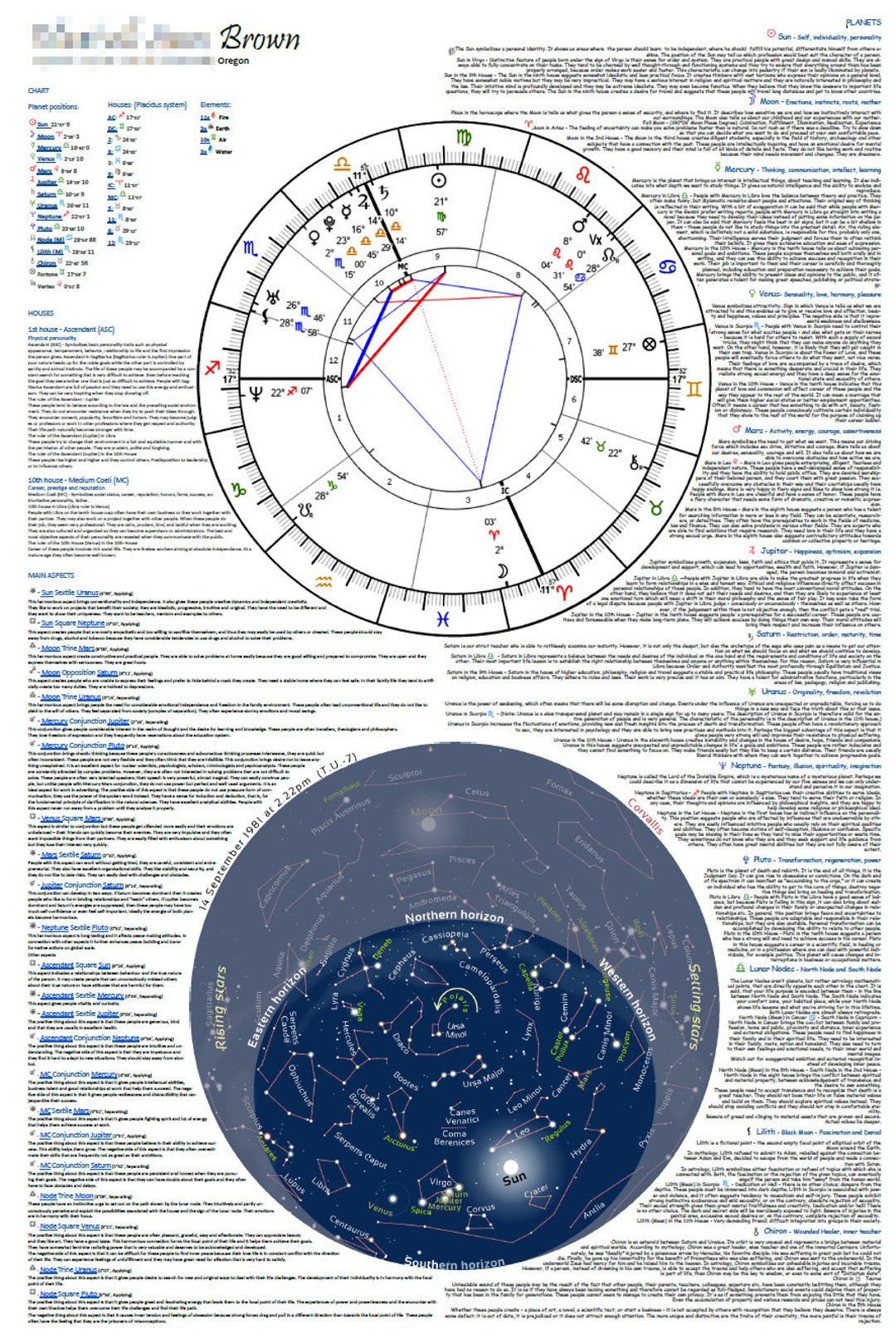 Custom Detailed Astrological Birth Chart 24" X 36" Poster - Etsy