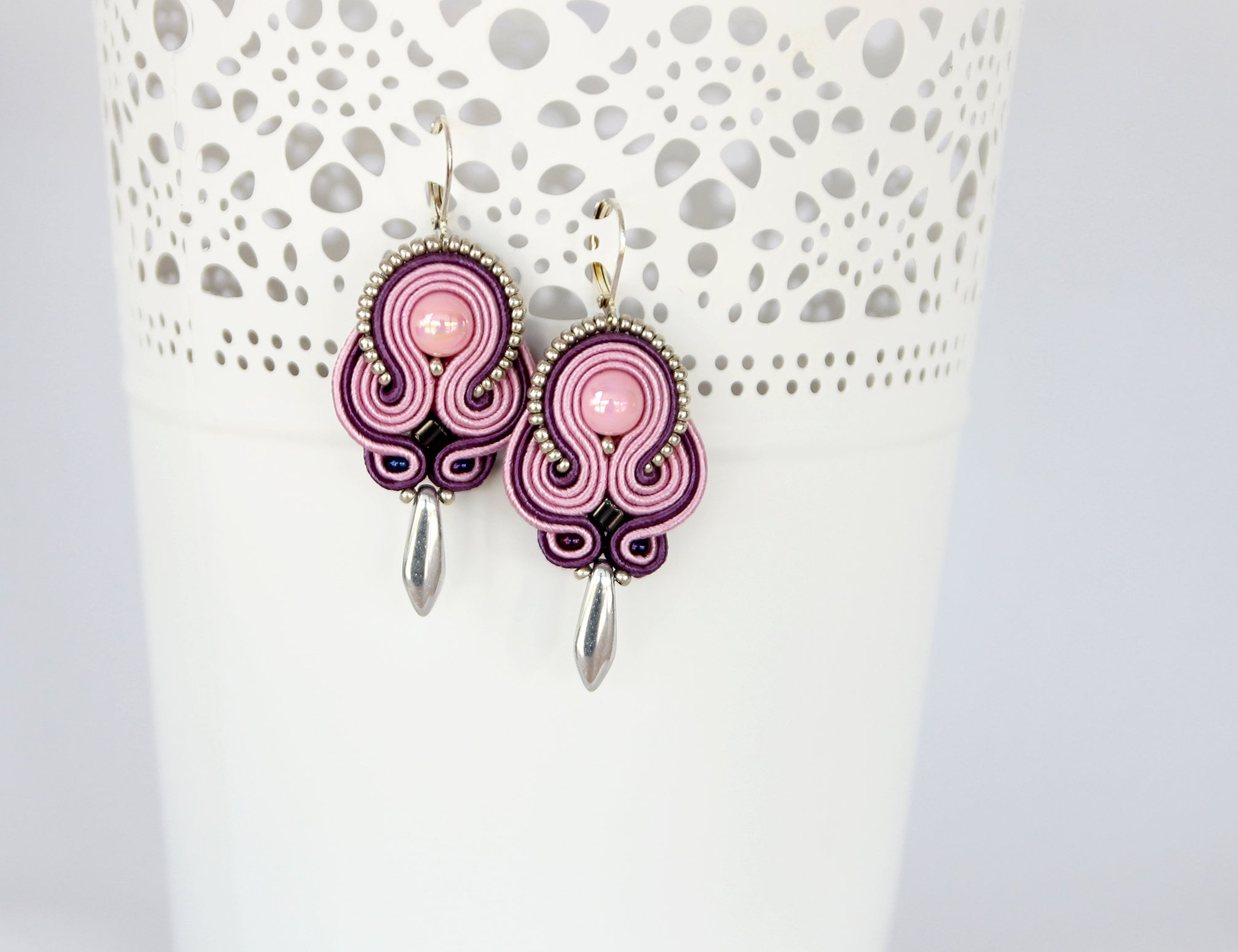 Light pink earrings soft pink earrings pink and purple drop | Etsy