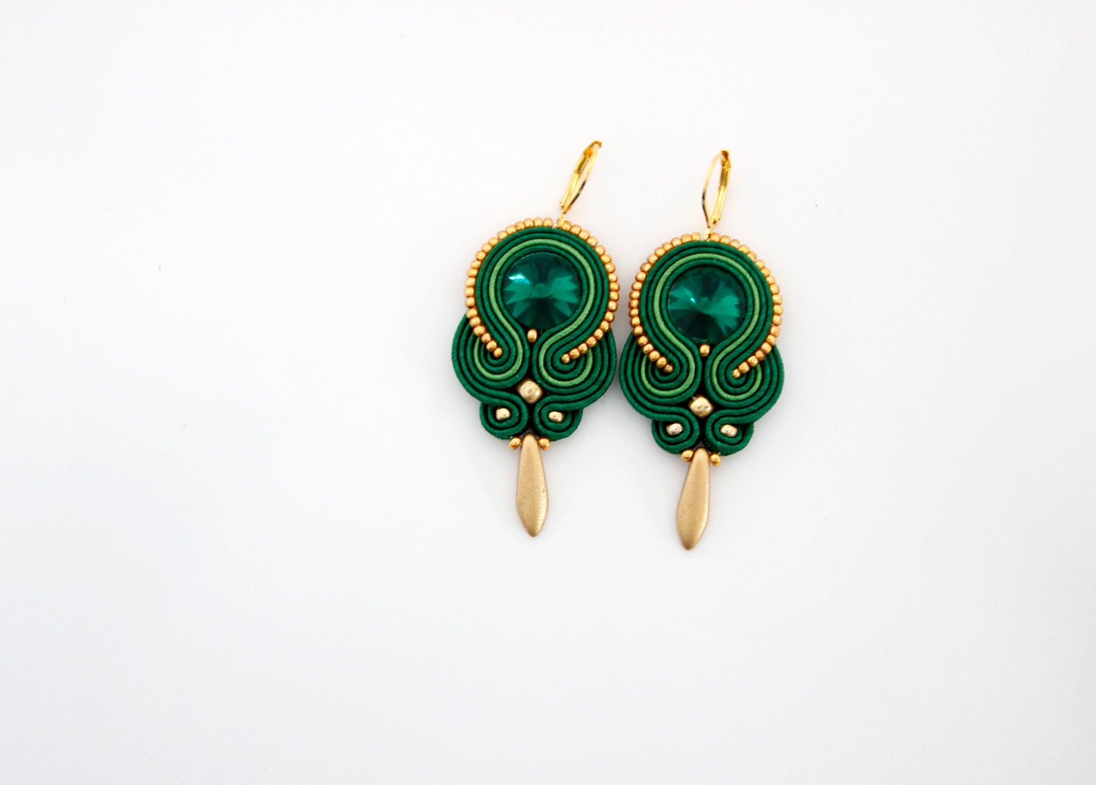 Green and Gold Earrings Green Drop Earrings Green Soutache - Etsy
