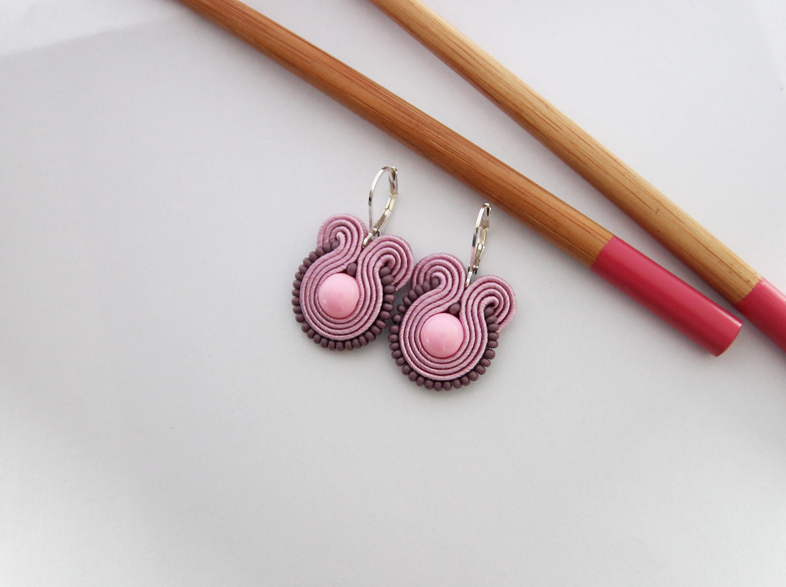 Light Pink Soutache Earrings, Soft Pink Earrings , Blush Pink Jewelry ...