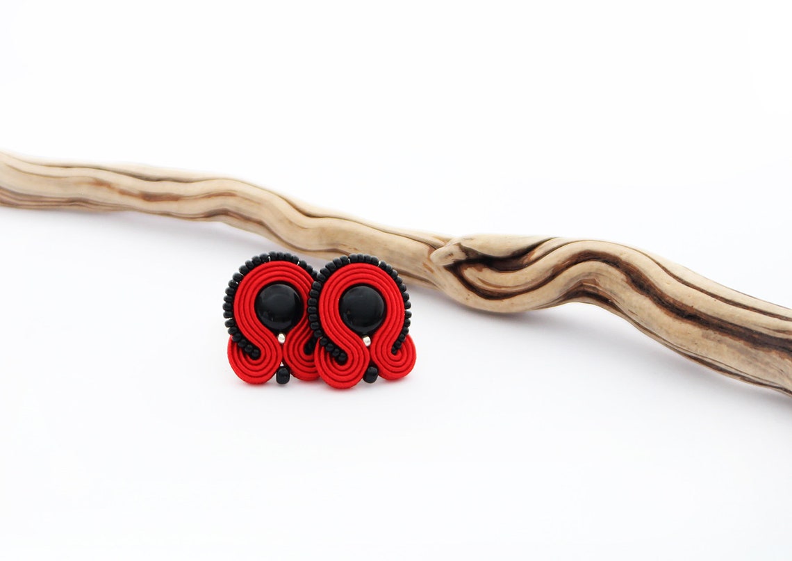 Red Clip on Earrings Black and Red Clip On - Etsy