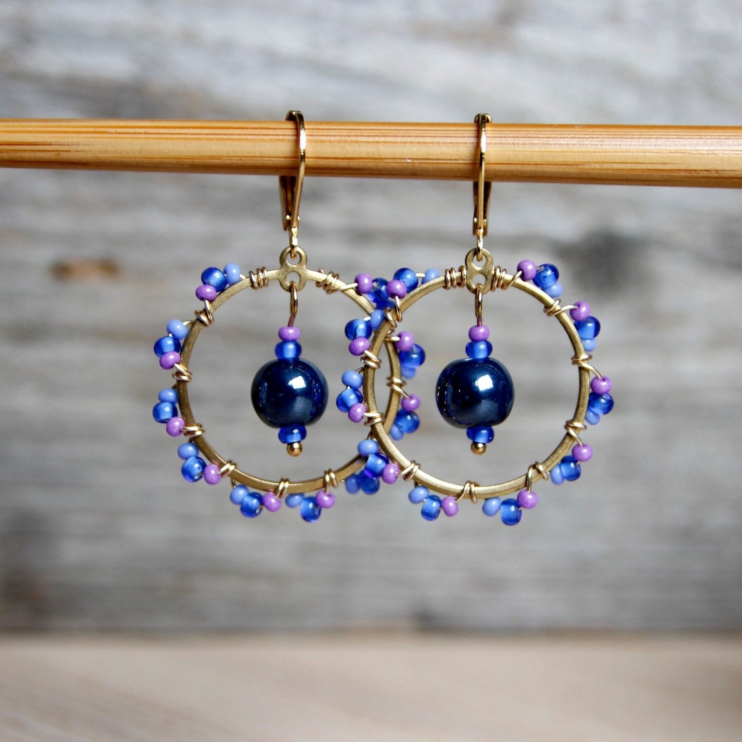Blue Hoop Earrings for Girls - Etsy