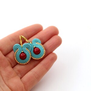 Turquoise, Red and Gold Earrings, Turquoise Beaded Earrings, Multicolor ...