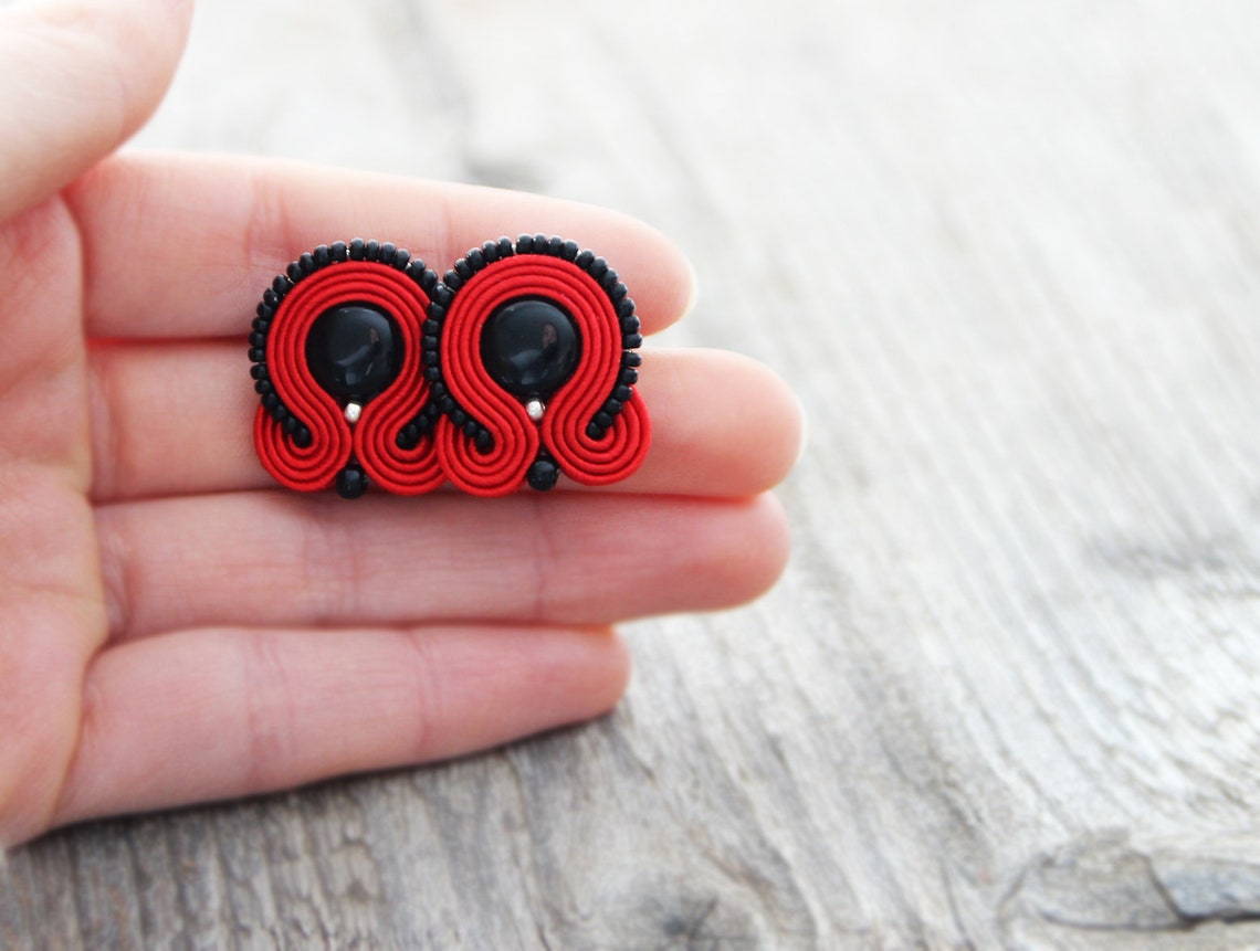 Red Clip on Earrings Black and Red Clip On - Etsy