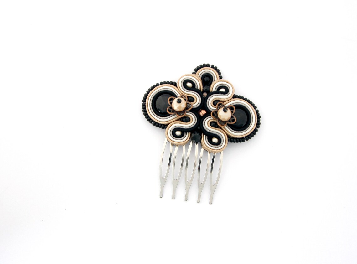 Black Hair Comb Decorative Comb Elegant Soutache Headpiece | Etsy