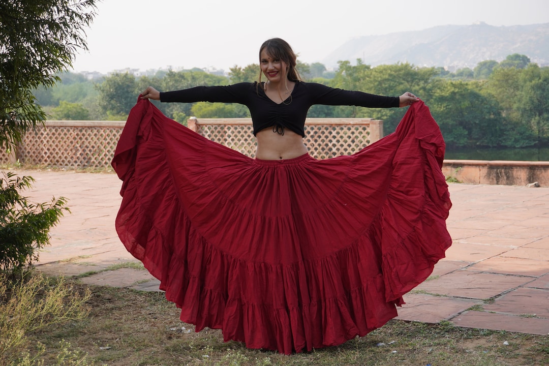 Maroon Cotton 25-yard Belly Dance Skirt“boho Skirt” - Etsy UK