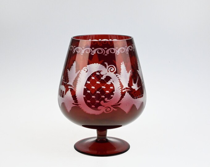 Vintage Large Egermann Glass, Red Cut Glass, Red Cut to Clear Glass ...