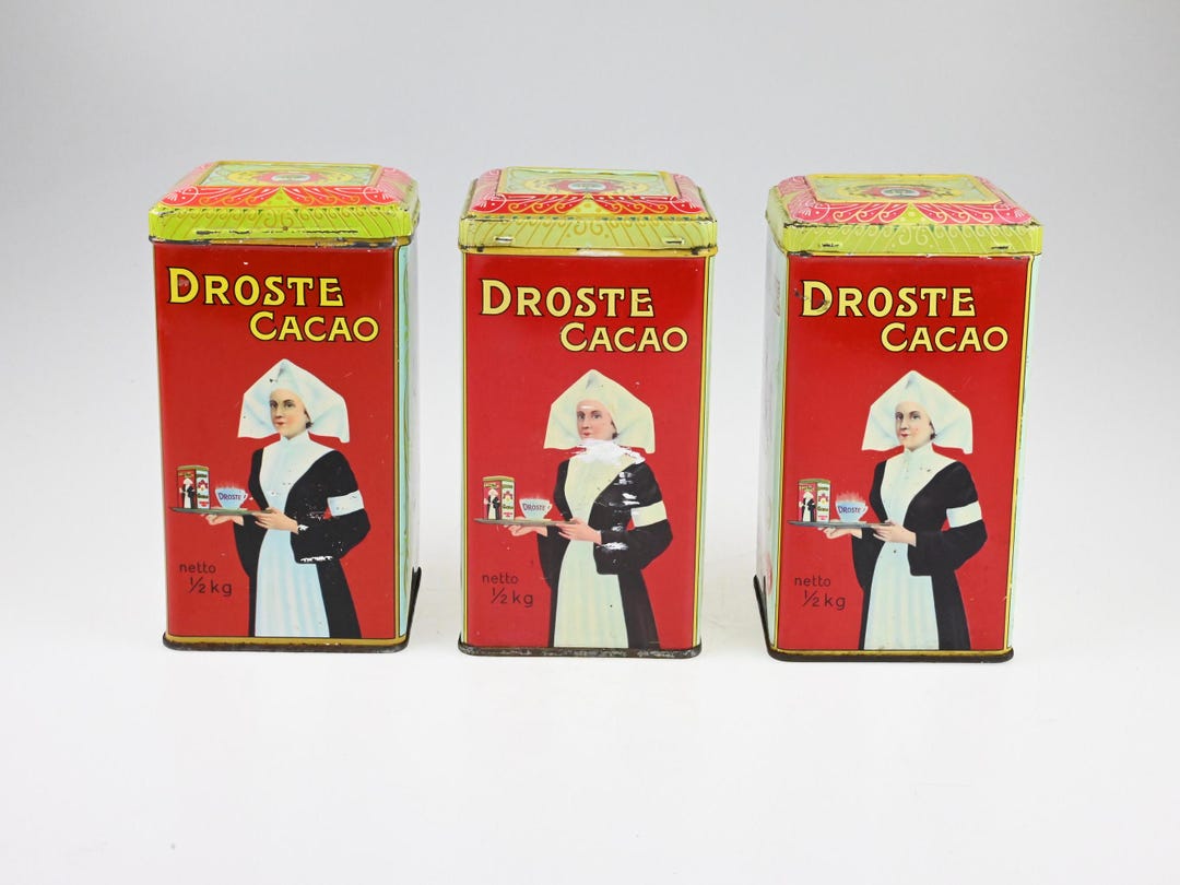 Set of 3 Antique Droste Cocoa Tin Boxes, Set of Tin Boxes, Antique ...
