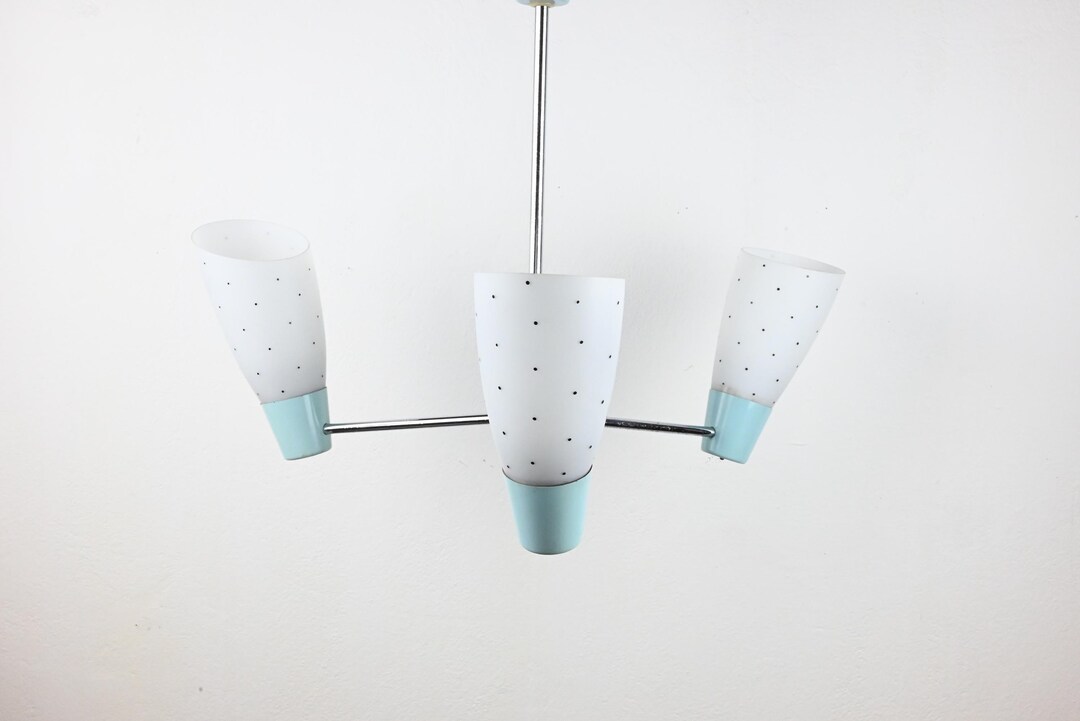 3 Light Mid Century Light, Blue Ceiling Lamp, Mid Century Lamp, Blue ...