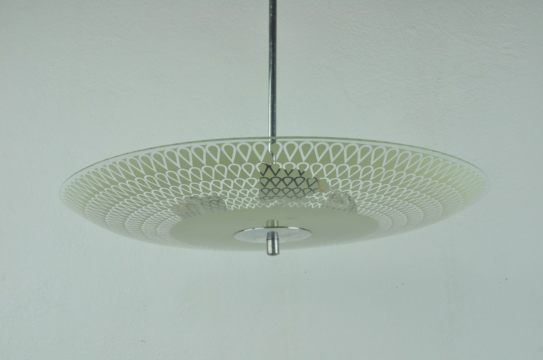 Round Glass Ceiling Light, Ceiling Lamp, Atomic Lighting, Mid Century ...