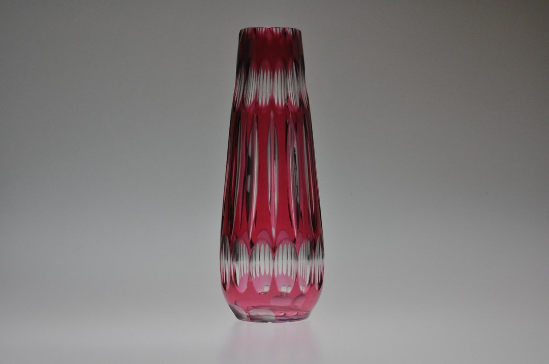 Ruby Cut to Clear Vase, Ruby Vase, Ruby Glass Vase, Czech Glass Vase ...