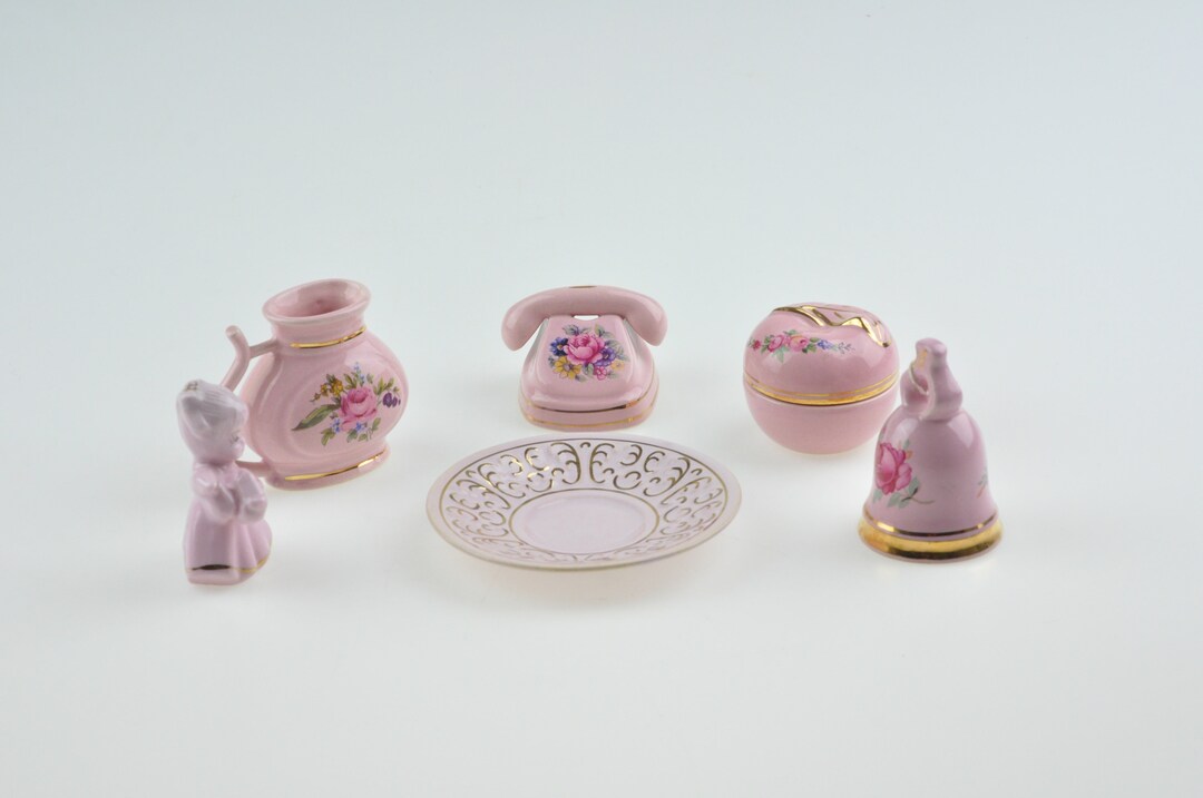Collection of Pink Porcelain Miniatures, Pink Porcelain Set, Pink ...