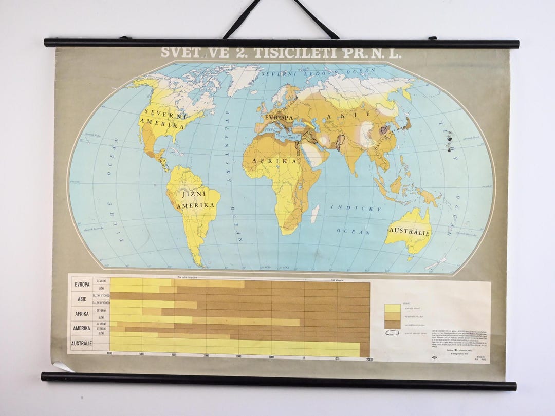 Vintage History Wall Chart, Vintage School Map, School Map of World, Pull Down Map, School Pull ...