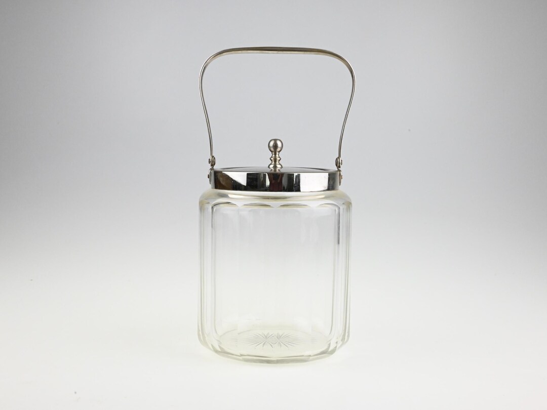 Antique Art Deco Glass Jar With Metal Lid, Antique Glass Container ...