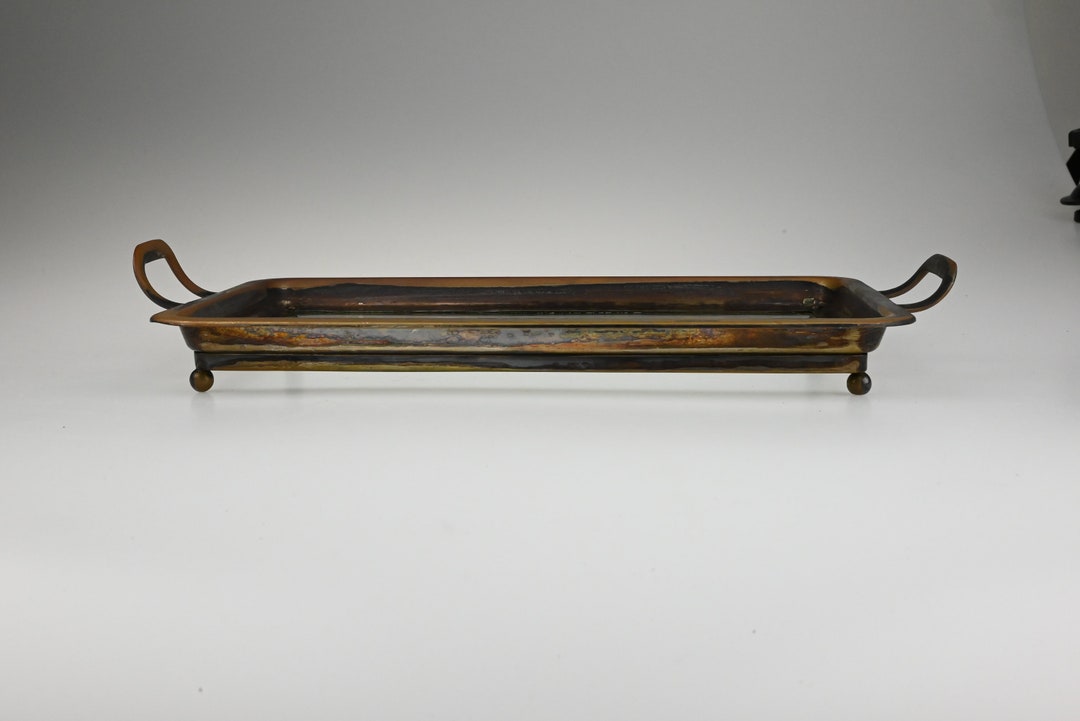 Antique Brass Tray With Glass Base, Antique Glass Tray, Antique Brass ...