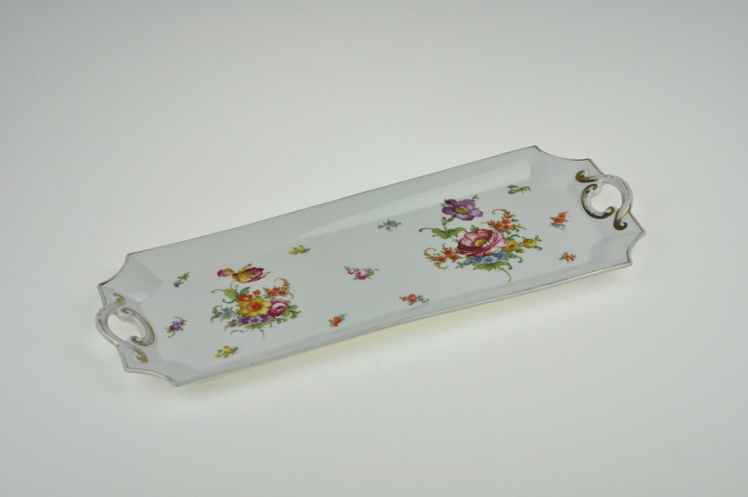 Antique Porcelain Tray, Vintage Rectangular Tray, Floral Porcelain ...