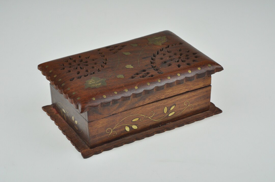 Carved Wooden Box, Hand Carved Wooden Box, Vintage Wooden Box, Wooden ...