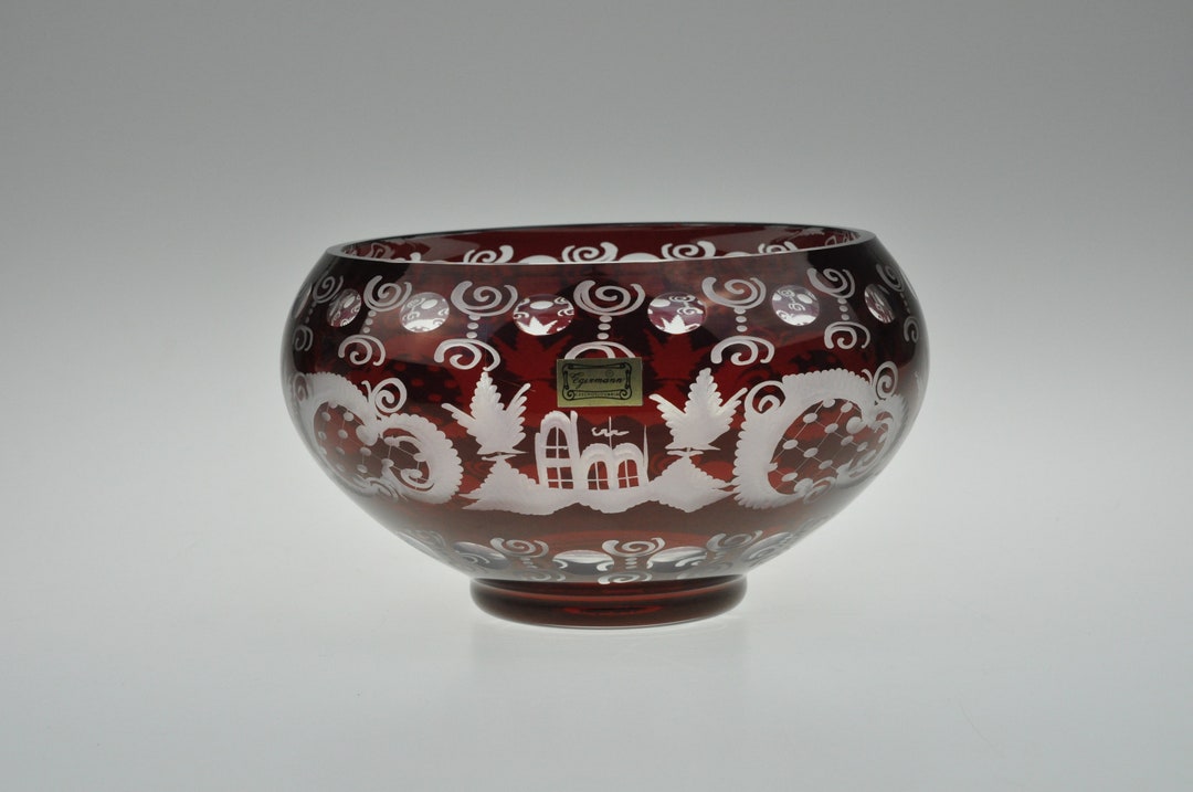 Vintage Egermann Glass Bowl, Red Cut Glass, Red Cut to Clear Glass, Red ...