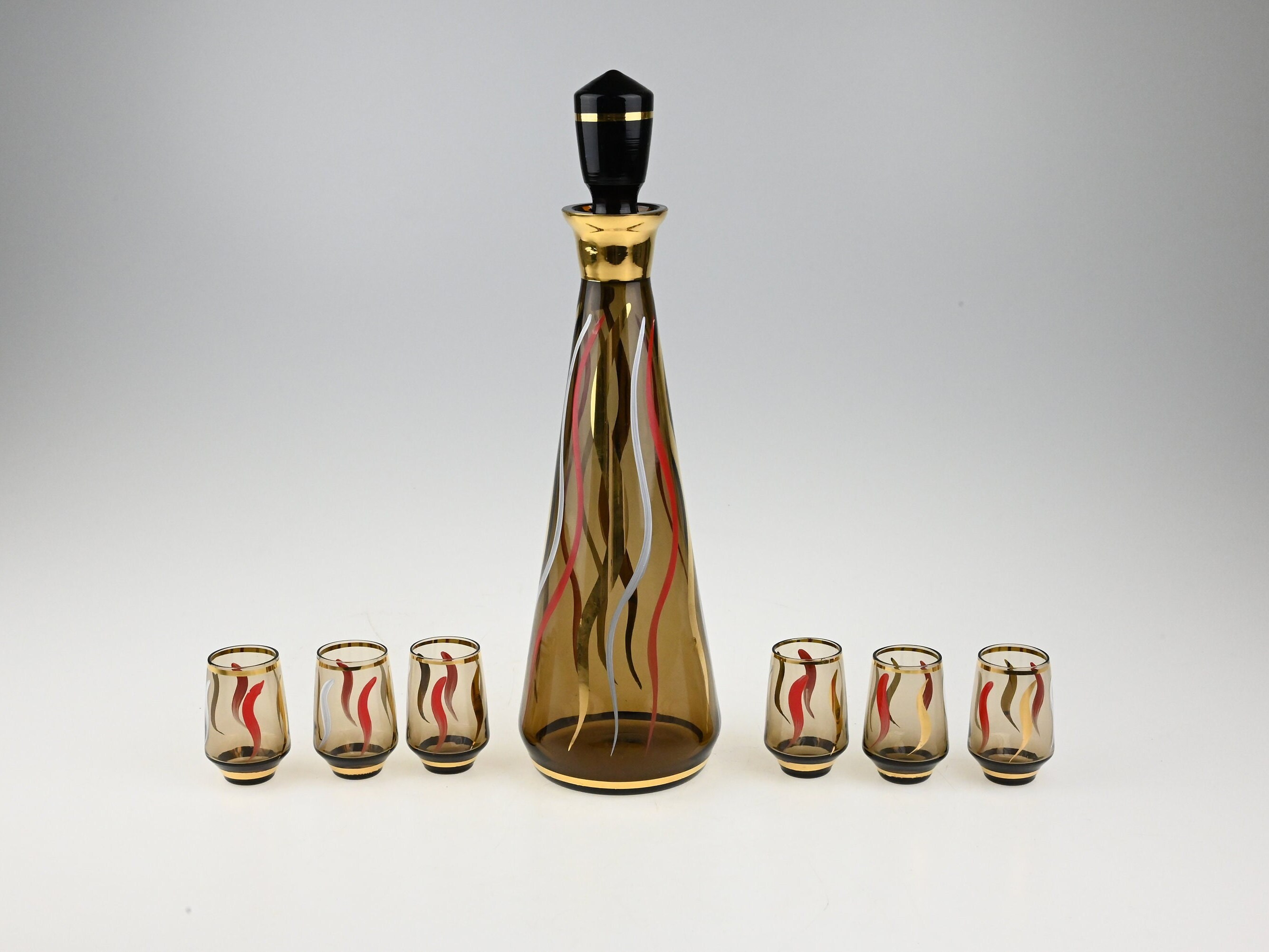 Czech Glass Liquer Set, Mid Century Glassware, Bohemian Glass, Mid ...