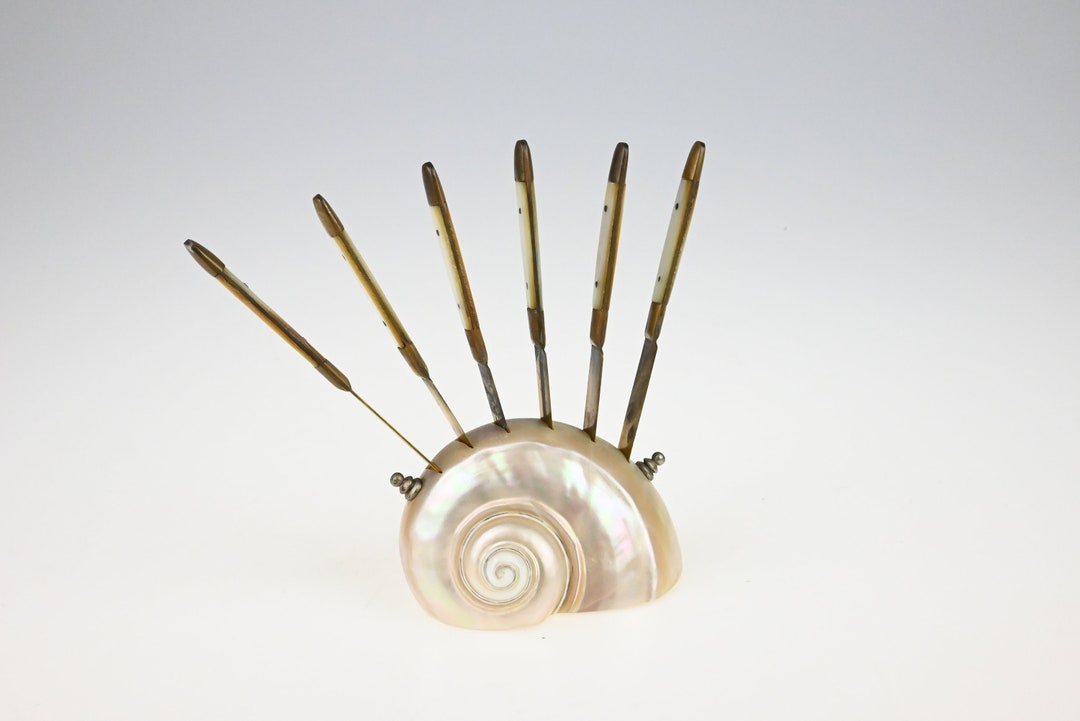 Antique Knife Set in a Seashell Stand, Collectible Cutlery, Antique ...