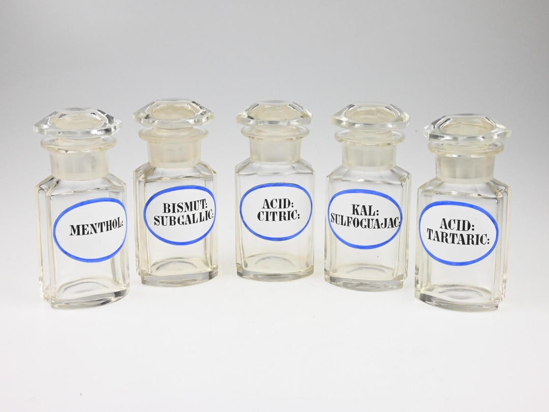 Set of 5 Antique Glass Medical Jars, Antique Pharmacy Container ...