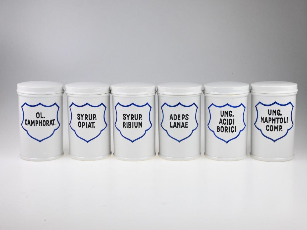 Antique Medical Porcelain Jars With Lids, Antique Pharmacy Container ...
