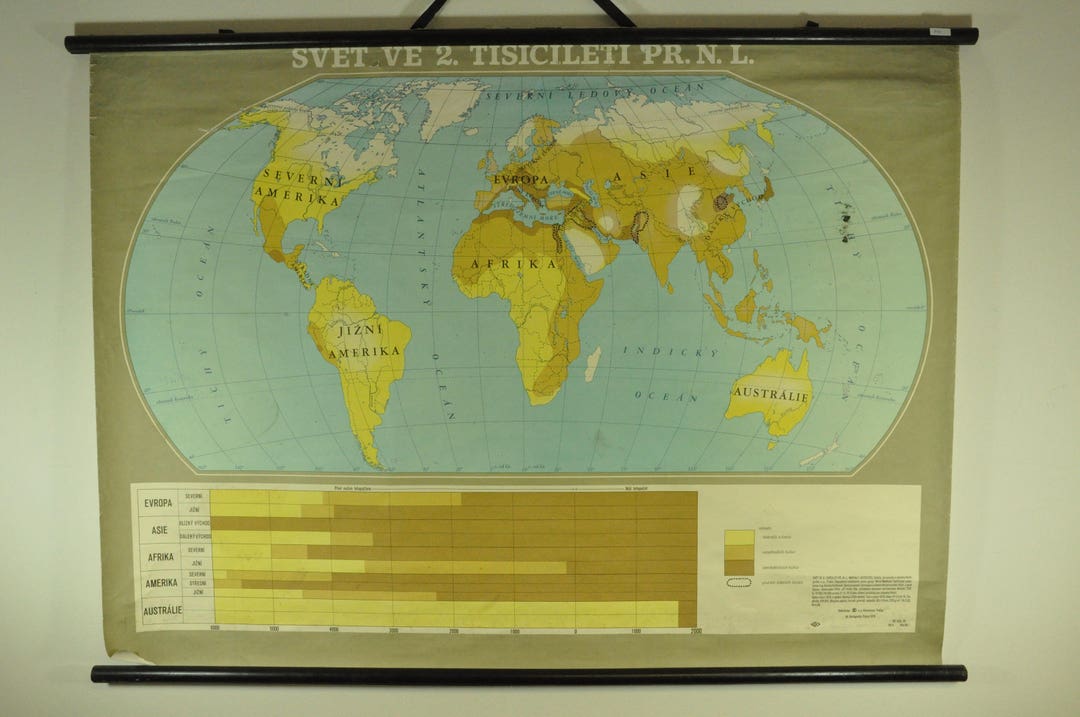 Vintage School Map, School Map of World, Pull Down Map, Pull Down Map World, School Pull Down ...