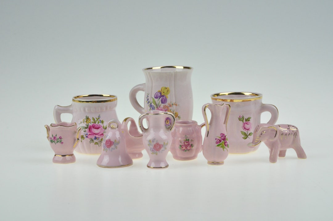Collection of Pink Porcelain Miniatures, Pink Porcelain Set, Pink ...