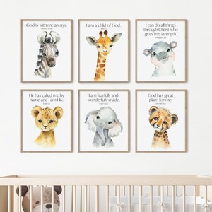 Christian Nursery Decor, Kids Bible Verse Wall Art, Watercolor Animals ...