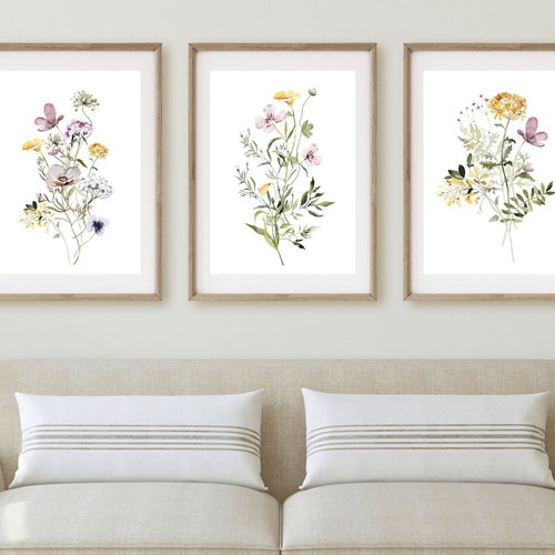 Wildflower Prints Watercolor Flowers Farmhouse Decor Meadow | Etsy