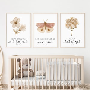 Christian Nursery Decor, Kids Bible Verse Wall Art, Watercolor Flowers ...