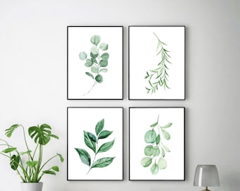 Botanical Print Set Living Room Wall Art Plant Poster Leaf | Etsy