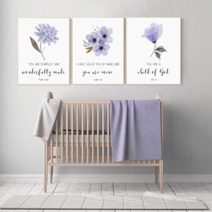 Christian Nursery Decor, Kids Bible Verse Wall Art, Watercolor Flowers ...