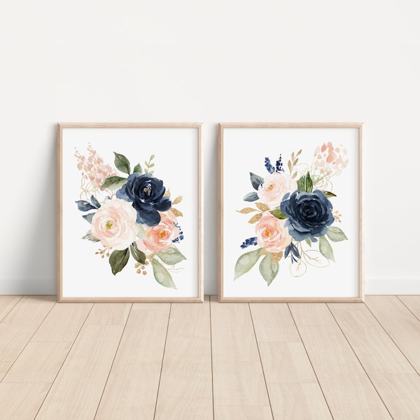 Navy and Blush Wall Art - Etsy